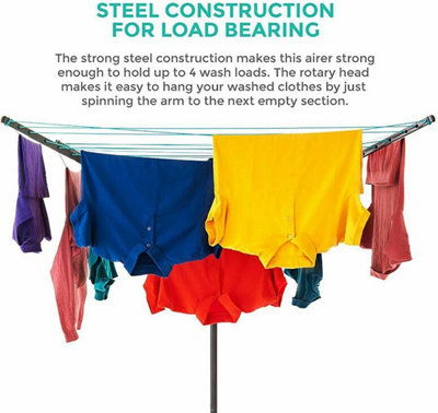 50m Rotary Washing Line 4-Arm Adjustable Height Clothes Dryer with ...