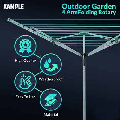 50m Rotary Washing Line 4-Arm Adjustable Height Clothes Dryer with ...
