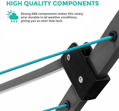 50m Rotary Washing Line 4-Arm Adjustable Height Clothes Dryer with ...