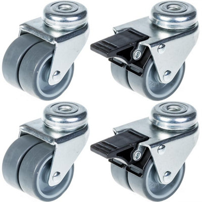 50mm 2" twin wheel castor grey rubber swivel & brake 280kg capacity ...