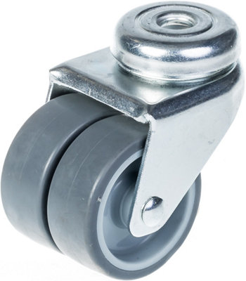 50mm 2" twin wheel castor grey rubber swivel & brake 280kg capacity ...