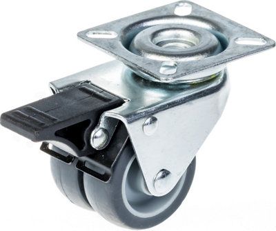 50mm 2" twin wheel castor grey rubber swivel with brake 280kg capacity ...