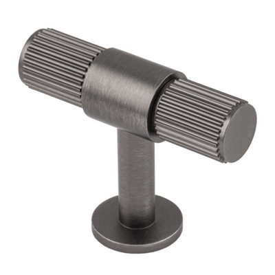 50mm Anthracite Reeded Cabinet T-Bar Handle Grey Textured Door Drawer ...