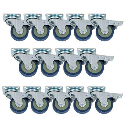 50mm Braked Swivel Castor Wheels Trolley Furniture Rubber Solid Wheel 14pk