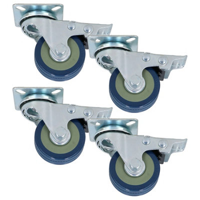 50mm Braked Swivel Castor Wheels Trolley Furniture Rubber Solid Wheel ...