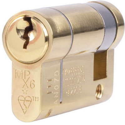 50mm EURO Single Cylinder Lock - 6 Pin Polished Brass Fire Door KTD ...