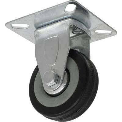 50mm Fixed Plate Castor Wheel - Durable Rubber with Steel Centre - 18mm ...