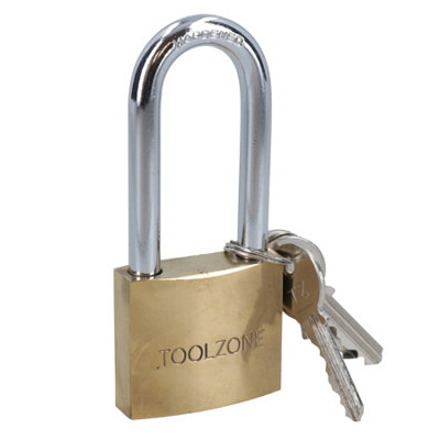 50mm long shackle brass padlock 3 keys security / lock / shed / garage ...