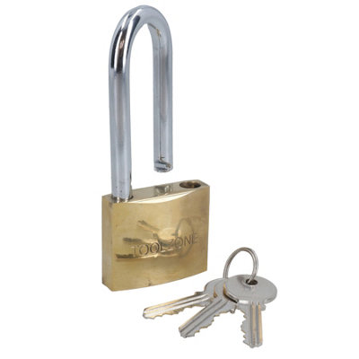 50mm long shackle brass padlock 3 keys security / lock / shed / garage ...