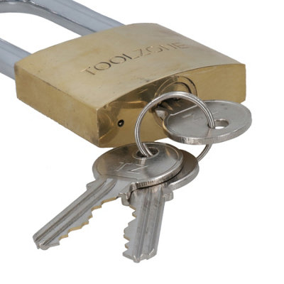 50mm long shackle brass padlock 3 keys security / lock / shed / garage ...
