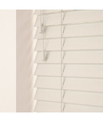 50mm Slat Cream Real Wood Venetian Blind With Strings 120cm Drop 65cm Wide