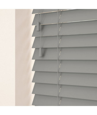 50mm Slat Light Grey Real Wood Venetian Blind With Strings 120cm Drop ...