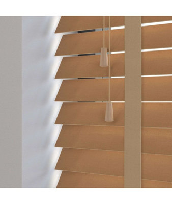 50mm Slat Light Oak Real Wood Venetian Blind With Tapes 120cm Drop ...