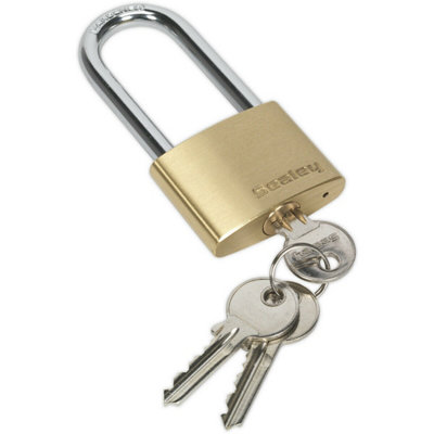 50mm Solid Brass Padlock 8mm Hardened LONG SHACKLE - 3 Keys Security ...