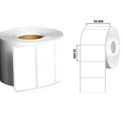50mm x 25mm White Thermal Direct Printer Labels 2000 Per Roll 75mm Core