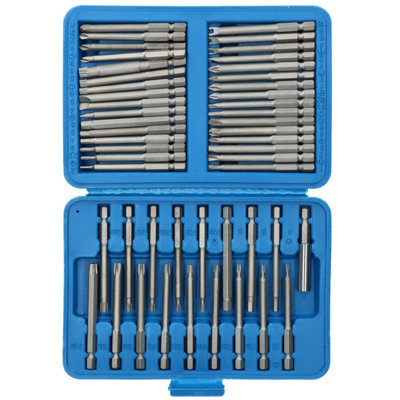 50pc Screwdriver Extra Long Bit Set Torx Hex Spline Phillips Pozi Star Security Bits | DIY at B&Q