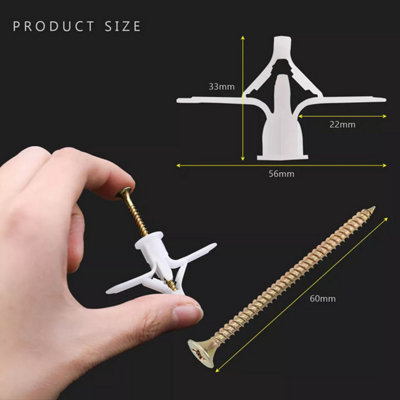 50PCS Butterfly Wall Plugs with Screws Nylon Self Tapping Drywall ...