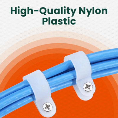 50pcs Natural/White Nylon P-Type Plastic Cable Clamp Assortment 19mm ...