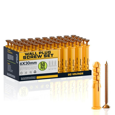 50PCS Wall Plug Screws Set 6mmx30mm Plastic Drywall Anchors & Self ...