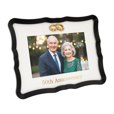 50th Anniversary Landscape 4x6 Frame with Gold Text and Gold Rings