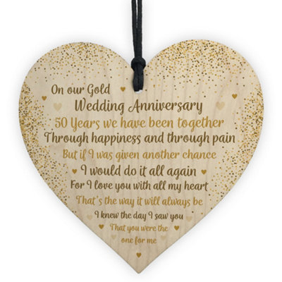 50th Gold Wedding Anniversary Gift For Husband Wife Wooden Heart ...