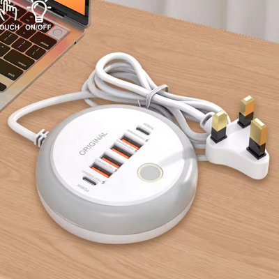 50W 6-Port USB/PD Quick-Charge Power Socket with LED