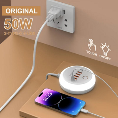 50W 6-Port USB/PD Quick-Charge Power Socket with LED
