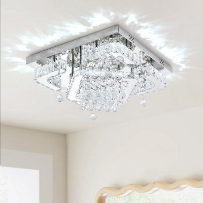 50W Chrome LED Crystal Ceiling Light, White Light for Living Room or ...