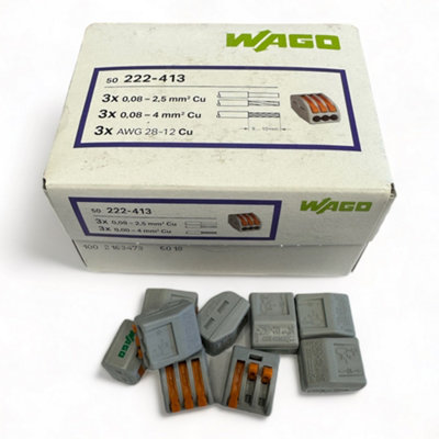 50x 3 Way WAGO 222-413 Series Reusable Electrical Wire Cable Connectors ...