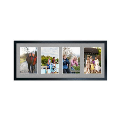50X20CM Black Sleek Multi Photo Frame with Silver Mount - Holds 4 ...