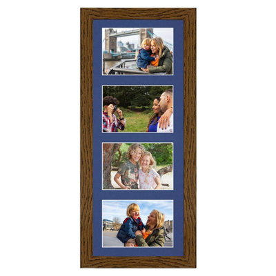 50X20CM Dark Oak Modern Multi Photo Frame with Blue Mount - Holds 4 ...