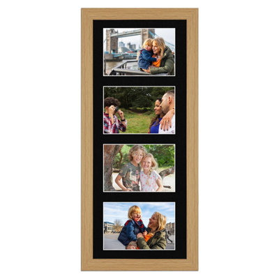 50X20CM Light Oak Modern Multi Photo Frame with Black Mount - Holds 4 ...