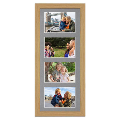 50X20CM Light Oak Modern Multi Photo Frame with Mid Grey Mount - Holds ...