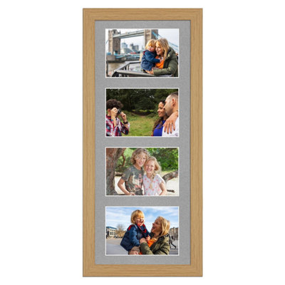 50X20CM Light Oak Modern Multi Photo Frame with Silver Mount - Holds 4 ...