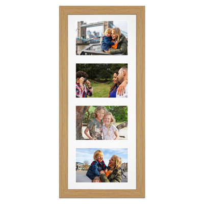 50X20CM Light Oak Modern Multi Photo Frame with White Mount - Holds 4 ...