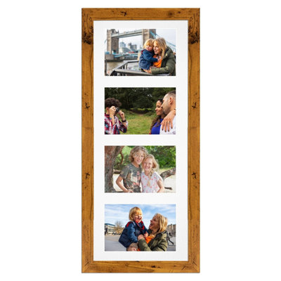 50X20CM Rustic Oak Modern Multi Photo Frame with White Mount - Holds 4 ...