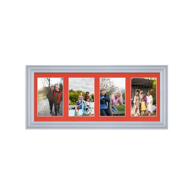 50X20CM Silver Classic Multi Photo Frame with Poppy Red Mount - Holds 4 ...