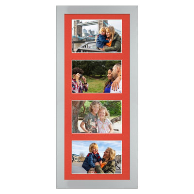 50X20CM Silver Modern Multi Photo Frame with Poppy Red Mount - Holds 4 ...