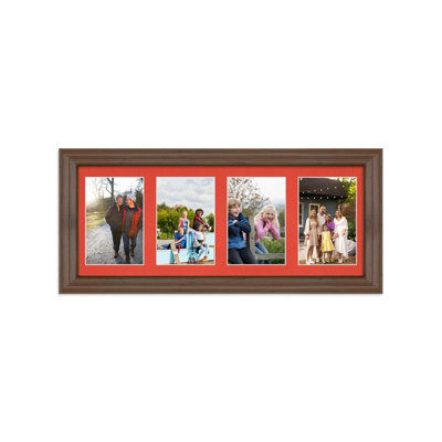50X20CM Walnut Classic Multi Photo Frame with Poppy Red Mount - Holds 4 ...