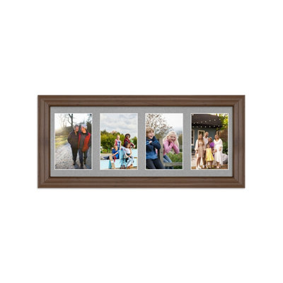 50X20CM Walnut Classic Multi Photo Frame with Silver Mount - Holds 4 ...