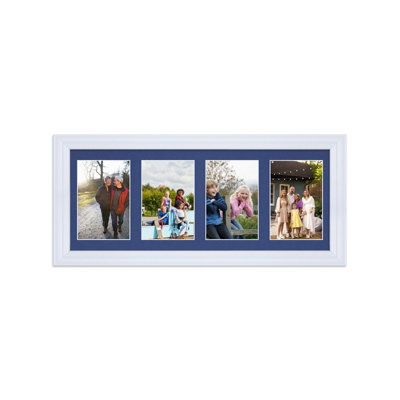 50X20CM White Classic Multi Photo Frame with Blue Mount - Holds 4 ...