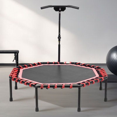 51 Inch Black & Red Octagonal Fitness Trampoline with Adjustable T-Bar ...