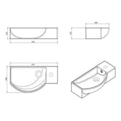 510mm Curved Wall Hung 1 Tap Hole Basin Chrome Hero Tap & Minimalist ...