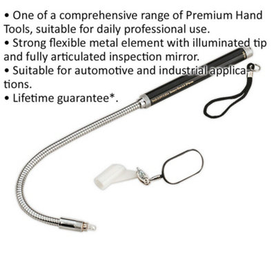 520mm Flexible Inspection Mirror with Illuminated Tip - Battery Operated