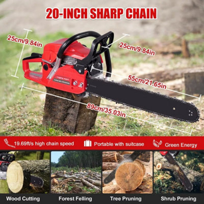 52cc Heavy Duty Petrol Chainsaw 20" Bar 50 cm Cut 2-Stroke Easy-starting