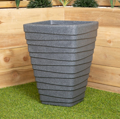 52CM LARGE SQUARE DARK GREY GARDEN PATIO TROJAN PLANT POT