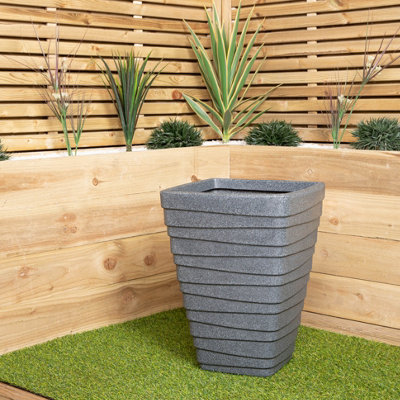 52CM LARGE SQUARE DARK GREY GARDEN PATIO TROJAN PLANT POT