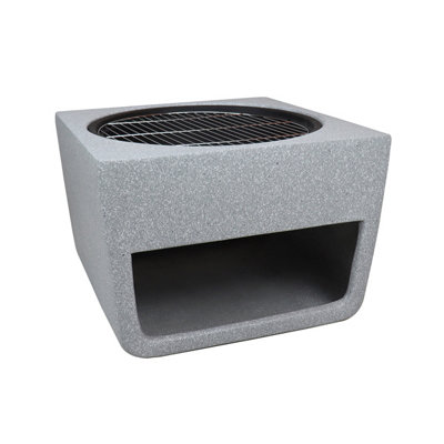 52cm Square Magnesia Fire Pit with Mesh Cover Cooking Grill