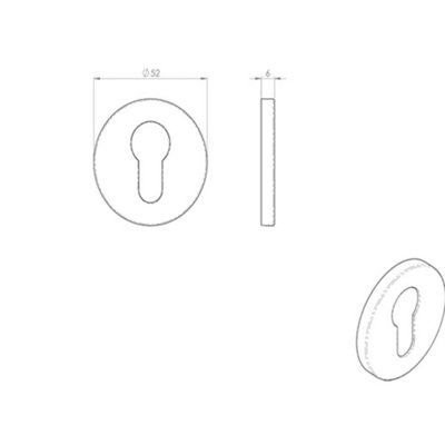 52mm Euro Profile Open Escutcheon 6mm Depth Concealed Fix Satin Steel