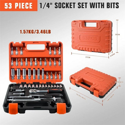53 Pcs 1/4" Drive Socket Set Tool Sets Ratchet Wrench Set with Bit ...